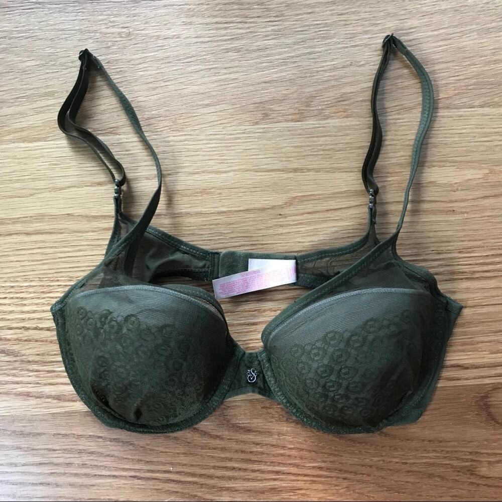 [Victoria’s Secret] Olive Green Sheer Panel Bra - Gem